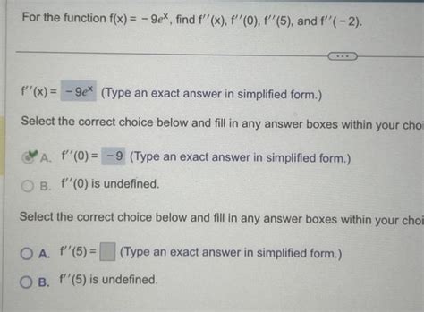 solved for the function f x −9ex find