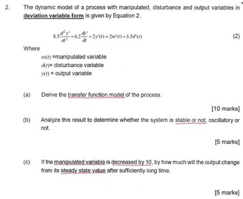 Solved Question 2 The Dynamic Model Of A Process With Manipulated