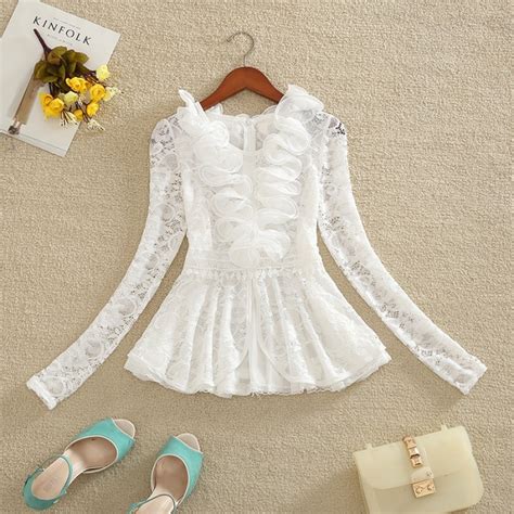 Sweet Floral Lace Shirt Long Sleeve On Luulla