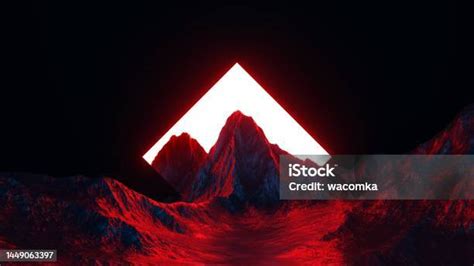 3d 렌더링 기하학적 마름모 모양 포털이 있는 추상 배경 붉은 산이 있는 초현실적인 풍경 환상적인 벽지 0명에 대한 스톡 사진 및 기타 이미지 Istock