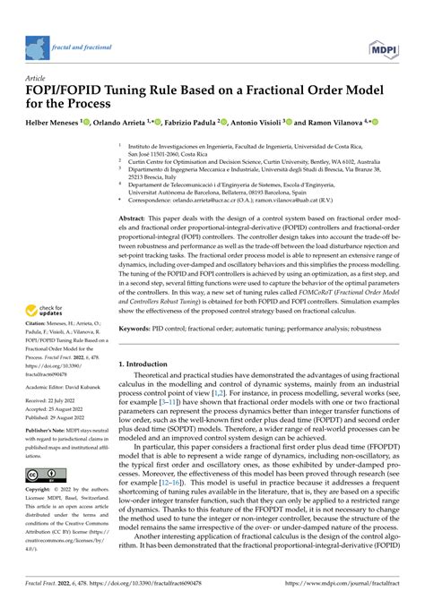 Pdf Fopifopid Tuning Rule Based On A Fractional Order Model For The