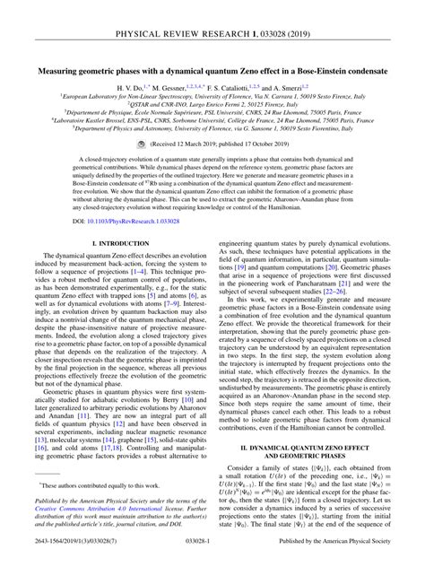Pdf Measuring Geometric Phases With A Dynamical Quantum Zeno Effect