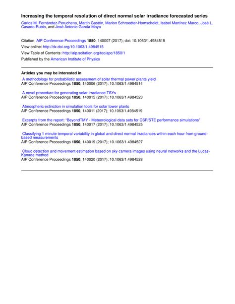 pdf increasing the temporal resolution of direct normal solar