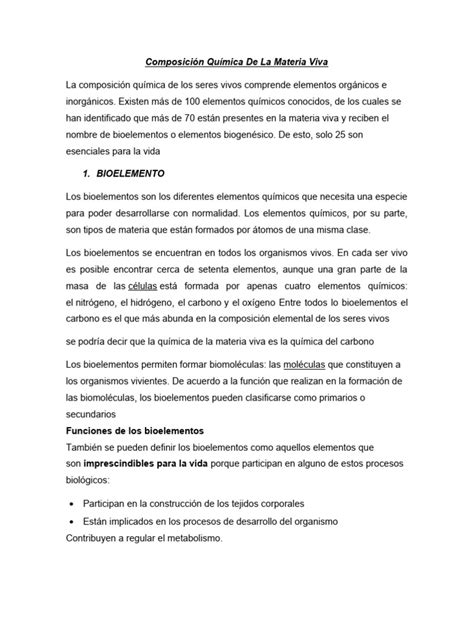 Composición Química 3 4 Pdf Biomoléculas Organismos