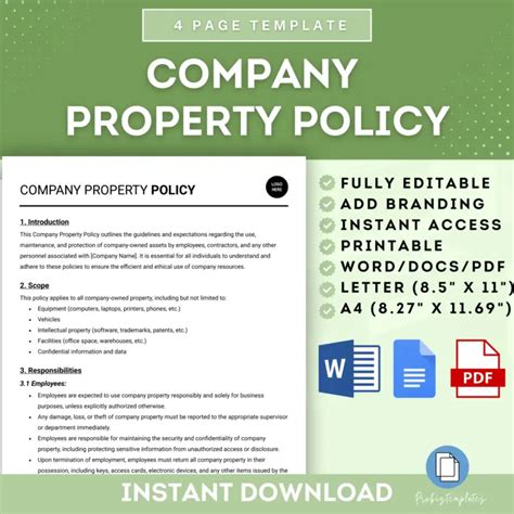 Company Property Policy Template Probiztemplates