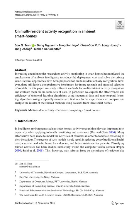 Pdf On Multi Resident Activity Recognition In Ambient Smart Homes