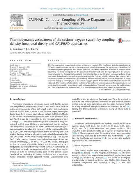(PDF) Thermodynamic assessment of the cesium–oxygen system by ... · Thermodynamic assessment of ...