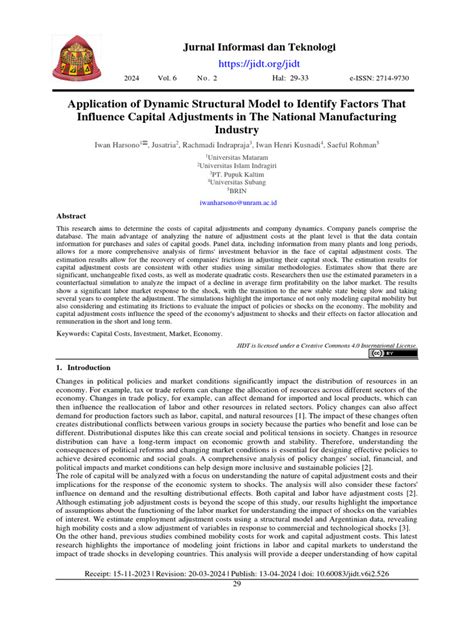 Application Of Dynamic Structural Model To Identify Factors That Influence Capital Adjustments