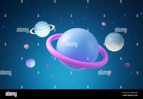 Cartoon Style Planet In The Outer Space 3d Rendering Digital Drawing