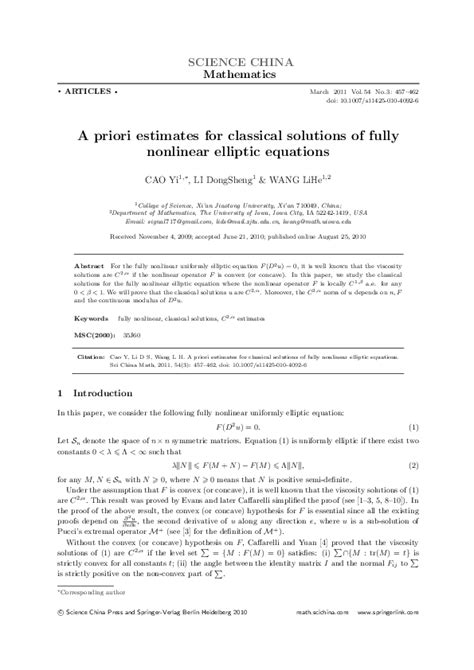 Pdf A Priori Estimates For Classical Solutions Of Fully Nonlinear Elliptic Equations