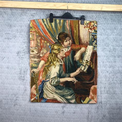 Royal Paris Vintage French Canvas Needlepoint Tapestry Wall Hanging