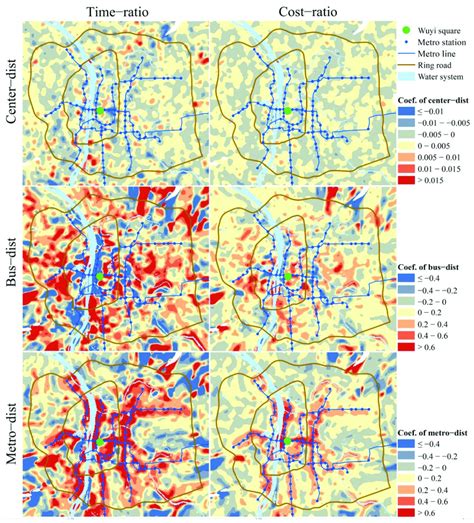 spatial distribution of the regression coefficients for each