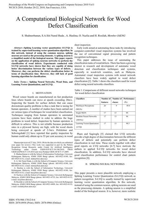Pdf A Computational Biological Network For Wood Defect Classification