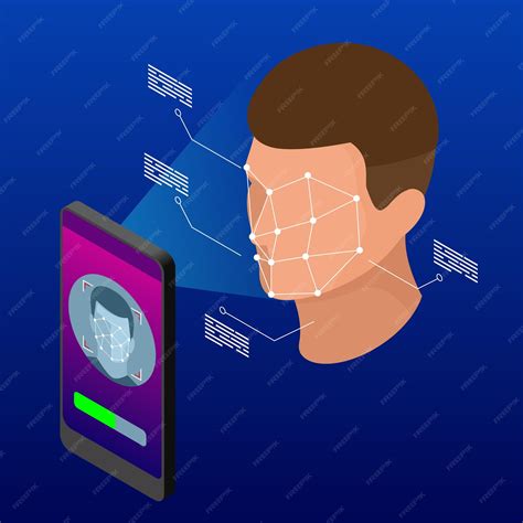 Premium Vector Isometric Unlocking Smartphone With Biometric Facial Identification Biometric