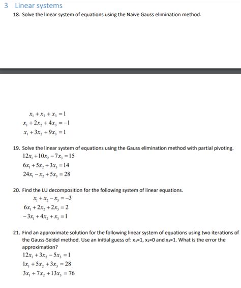 solved 3 linear systems 18 solve the linear system of
