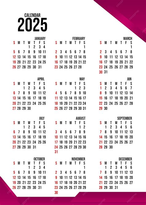 2025 Yearly Calendar To Print For Freepik Roana Martica