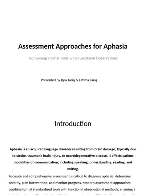 Aphasia Assessment Pdf Aphasia Behavioural Sciences