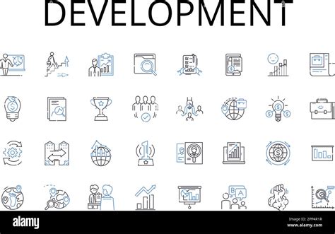 Development Line Icons Collection Advancement Evolution Progression