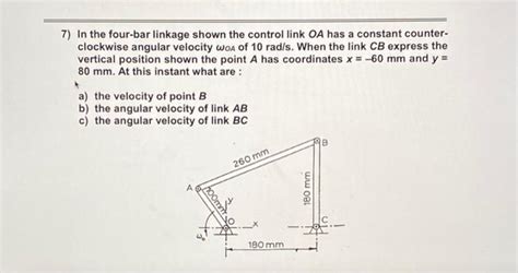 Solved In The Four Bar Linkage Shown The Control Link OA Chegg
