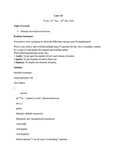 Cs201 Problem Statment Pdf Matrix Mathematics Constructor