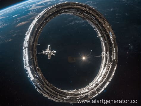 Space Station Orbiting Ringed Planet In Cosmic Scenery Ai Art Generator