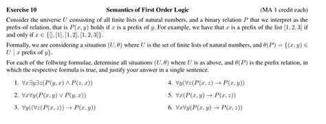 Solved Exercise Semantics Of First Order Logic MA Chegg