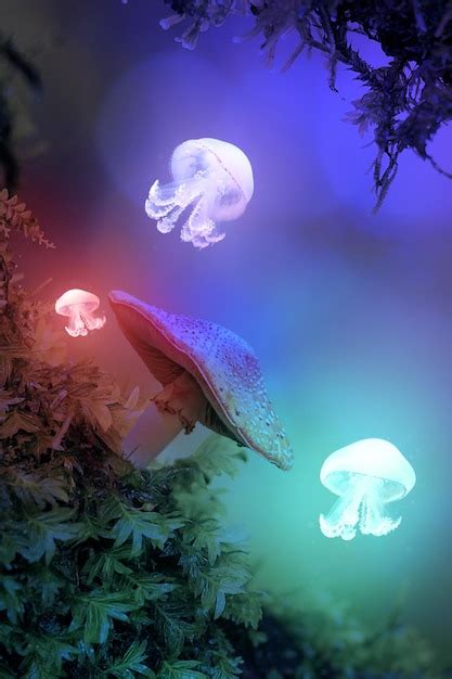 Premium Photo Macro Photography With Colorful Glowing Jellyfish