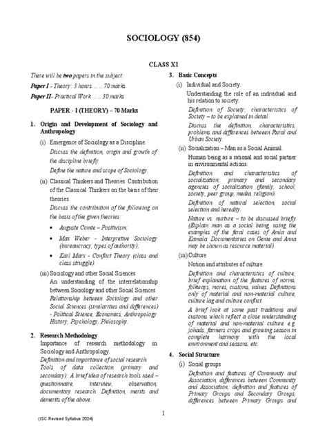 Isc Sociology Xi Revised Pdf Sociology Social Sciences