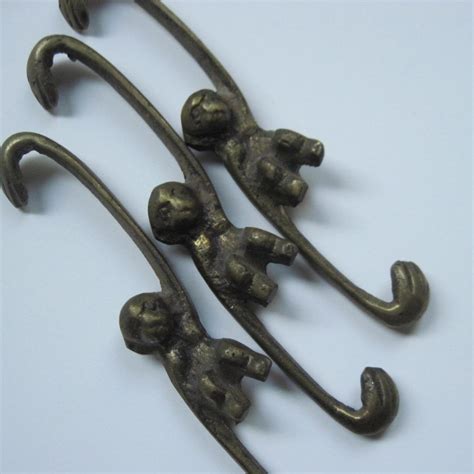Vintage Set Of 3 Brass Monkey Hooks Etsy