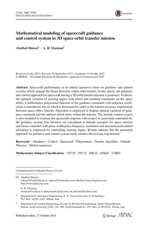 pdf mathematical modeling of spacecraft guidance and control system