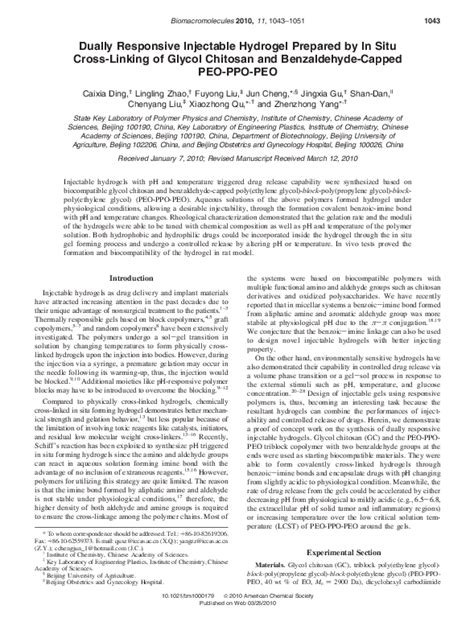 Pdf Dually Responsive Injectable Hydrogel Prepared By In Situ Cross Linking Of Glycol Chitosan