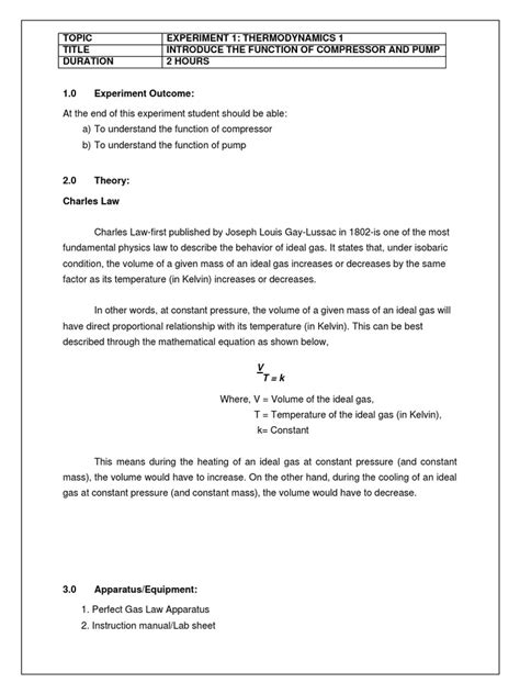 Labsheet 1 Pdf Gases Temperature