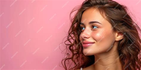 Profile Side View Portrait Of Attractive Cheerful Sweet Brunette Girl