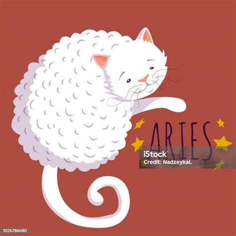 양자리 조디악 문자 만화 고양이 양자리 조디악으로 양식 벡터 일러스트 레이 션 Eps10 고양이 새끼에 대한 스톡 벡터 아트 및