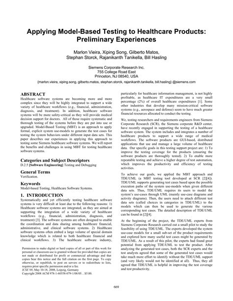 Pdf Applying Model Based Testing To Healthcare Products Preliminary Experiences