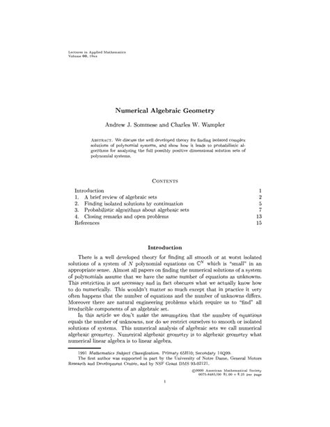 Pdf Numerical Algebraic Geometry In The Mathematics Of Numerical