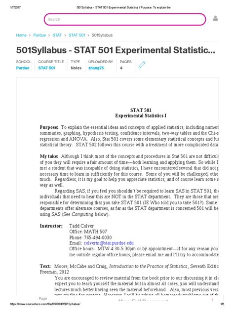 501syllabus Stat 501 Experimental Statistics I Purpose To Explain The Pdf Analysis Of