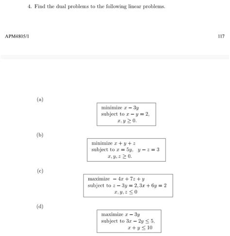 Solved Find The Dual Problems To The Following Linear Chegg