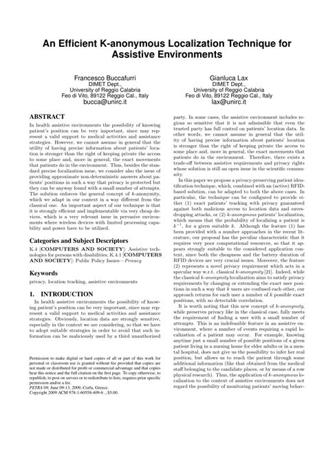Pdf An Efficient K Anonymous Localization Technique For Assistive