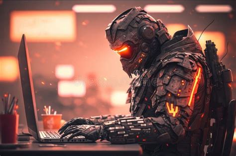 Robot Working With Computer Generative Ai Stock Illustration