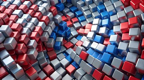 Interlocking Red Blue And Gray Cubes In A Dynamic Spiral Ai Generated