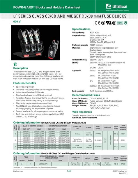 Lf Series Fuse Block Brochure Datasheet By Littelfuse 47 Off