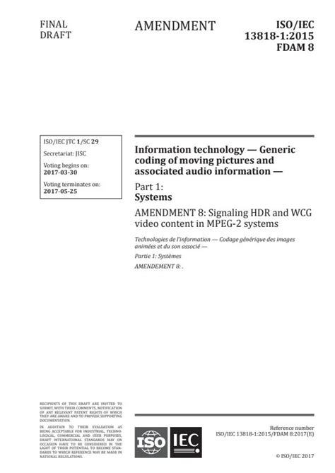 ISO IEC 13818 1 2015 FDAmd 8 Information Technology Generic Coding Of Moving Pictures And