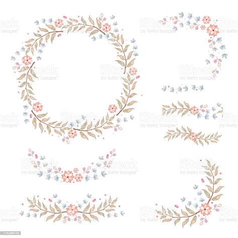 꽃 여러 가지 빛깔의 프레임 컬렉션입니다 화환의 모양을 어레인지 한 귀여운 복고풍 잎 세트 결혼식에 대한 스톡 벡터 아트 및 기타 이미지 Istock