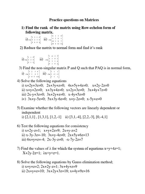 Practice Questions On Matrices 2 Pdf Matrix Mathematics Linear Algebra Practice Questions On Matrices 2 Pdf Matrix Mathematics Linear Algebra