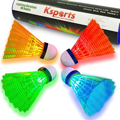 Ksports Led Badminton Shuttlecocks Nylon 4 Pack Tube − Glow In The Dark