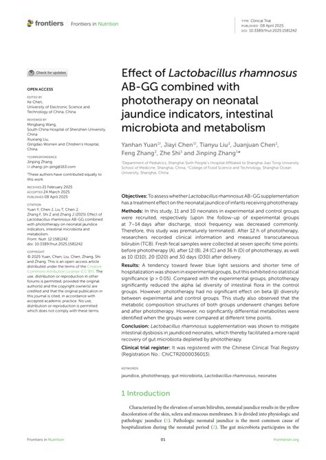 Pdf Effect Of Lactobacillus Rhamnosus Ab Gg Combined With Phototherapy On Neonatal Jaundice