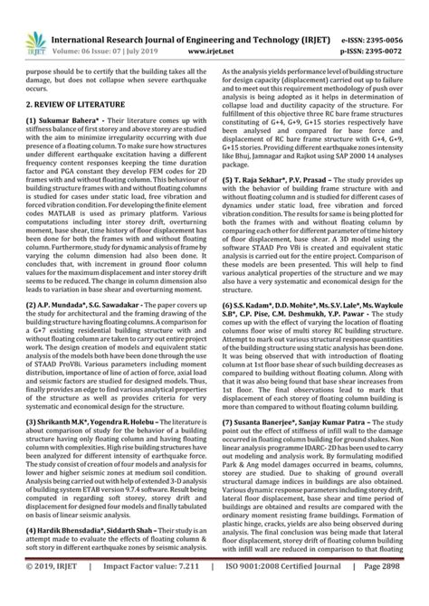Irjet A Review On Seismic Analysis And Sustainability Of Multi Storey Structure With And