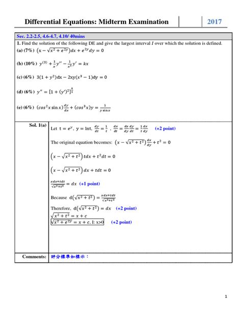 106 De Midterm Solution Pdf Mathematical Objects Equations