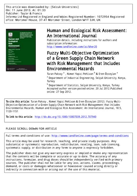 Pdf Fuzzy Multi Objective Optimization Of A Green Supply Chain